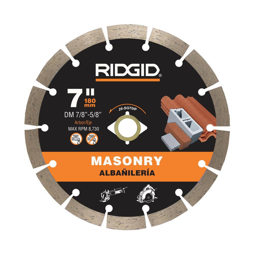 RIDGID 7 in. Masonry Cutting Segmented Rim Diamond Saw Blade 25-SG70IP ...