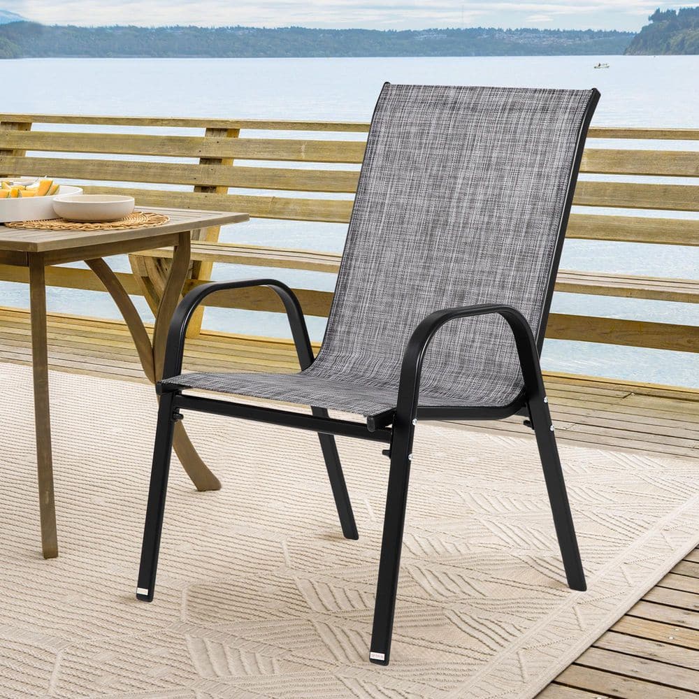 Tenleaf Outdoor Dining Chair Lounge Chair Armchair in Gray with ...