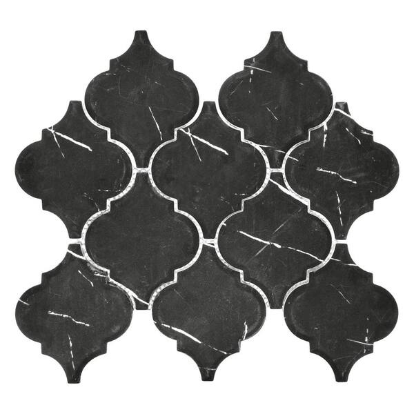 sunwings Black Marquina 3D Arabesque 10x9 in. Recycled Glass Marble ...