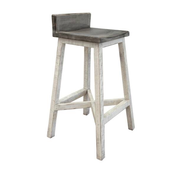 Benjara 29.5 in. Ivory and Gray Low Back Wood Bar Stool with Wooden ...