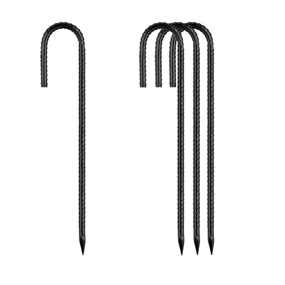 Laybus 0.3 in. x 1 ft. Rebar Tent Stakes Black J-Hook Ground Stakes for ...
