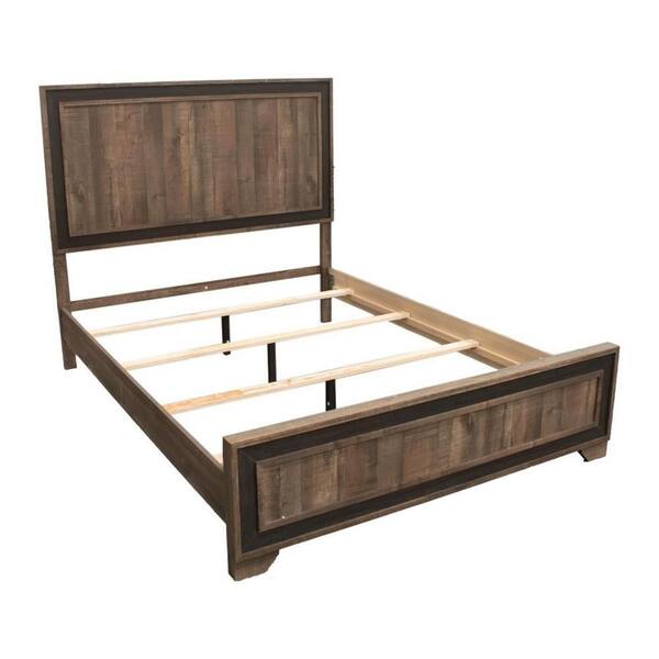 Benjara Oak Brown Wood Frame Queen Platform Bed with Panel Headboard ...