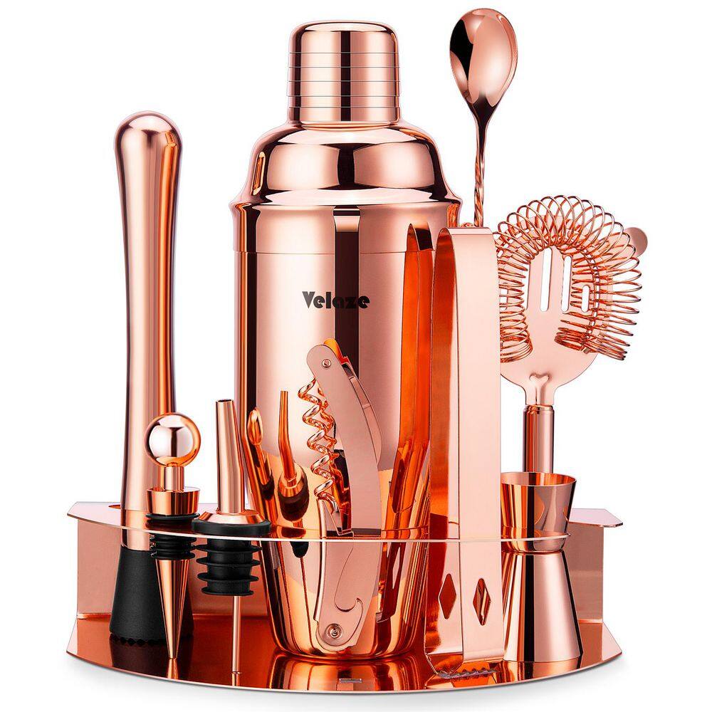 Velaze 10-Piece Rose Gold Stainless Steel Cocktail Shaker Set Cocktail ...