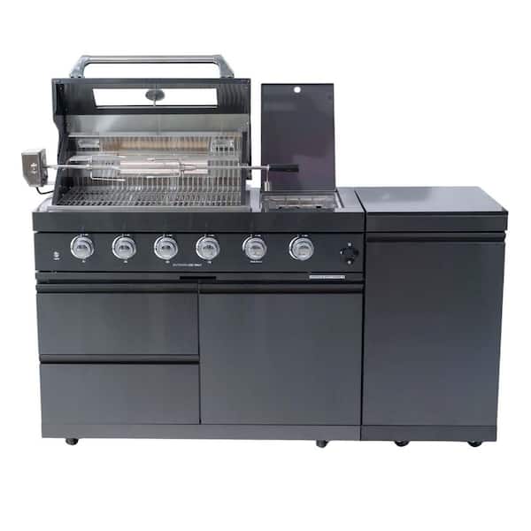 Cal Flame 6 ft. 4-Burner Propane Grill Synthetic Wood and Granite ...