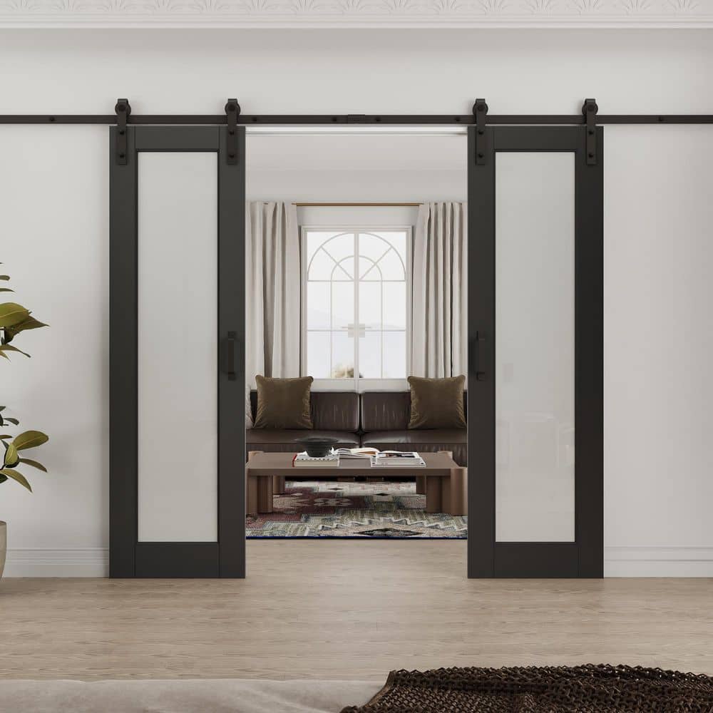EH PUERTA 48 in. x 80 in. Waterproof 1-Lite Frosted Glass Black ...
