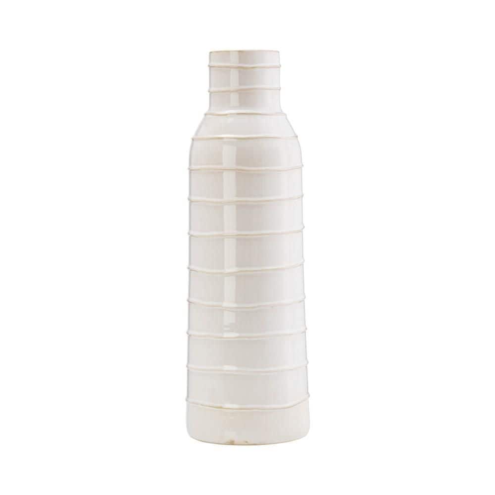 Liv & Skye 17 in. Ivory Ceramic Cylinder Tribal Pattern Decorative Vase ...