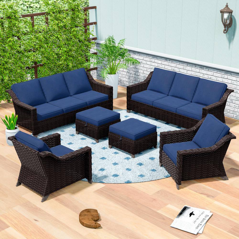 MeetLeisure Brown Wicker 6-Piece Outdoor Patio Conversation Set with ...