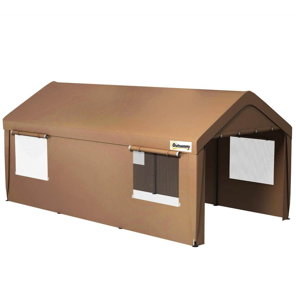 Out sunny 10 ft. x 20 ft. Tan Plastic Portable Shed with 2 Roll-Up ...