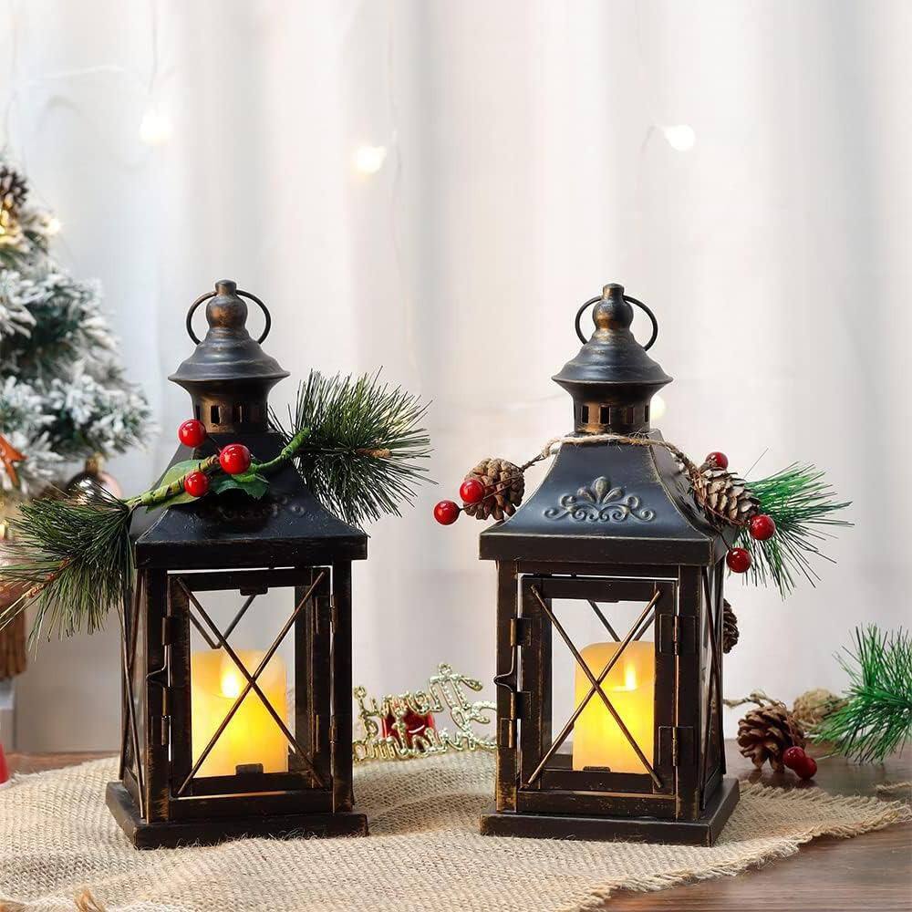 11 in. x 4 in. Black with Gold Brush Metal Vintage Lantern without ...