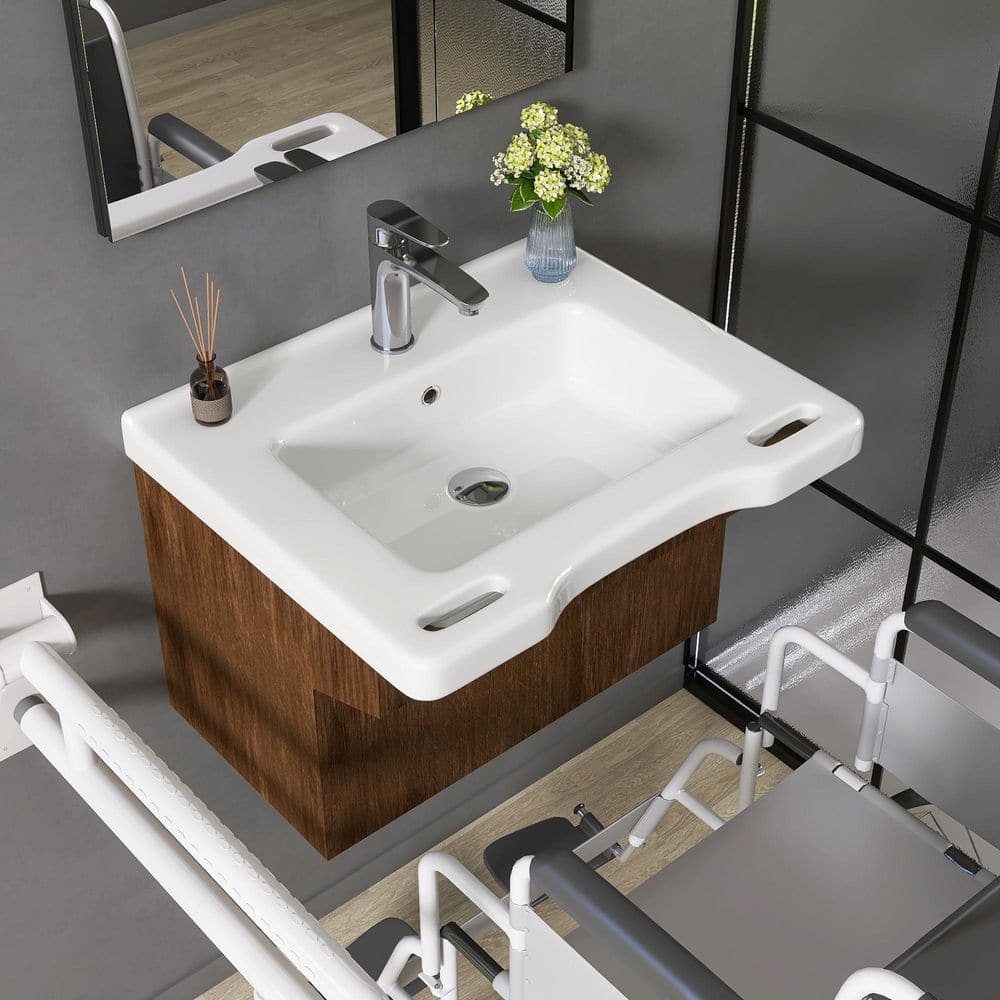 NTQ 23.6 in. x 19.6 x 5.3 in. Rectangular ADA Ceramic Wall Mount Vessel Sink Wall Hung with ...