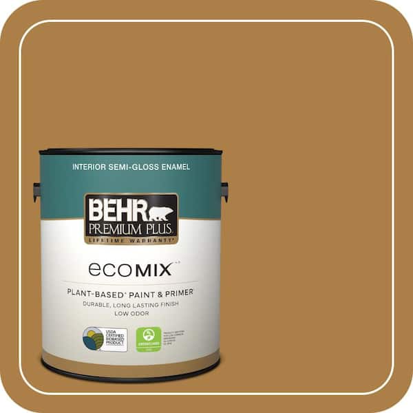 BEHR PREMIUM PLUS 1 gal. #300D-6 Medieval Gold Semi-Gloss Enamel EcoMix ...