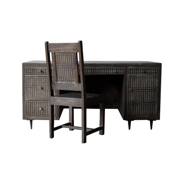 HomeRoots 64 in. Rectangular Brown Iron 5-Drawer Computer Desks ...