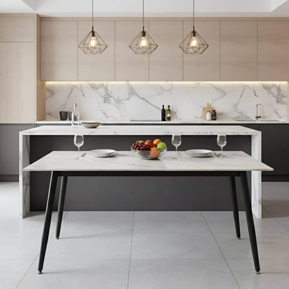 Leisuremod Zayle Modern Round White Sintered Stone 55 in. Tabletop 4 ...