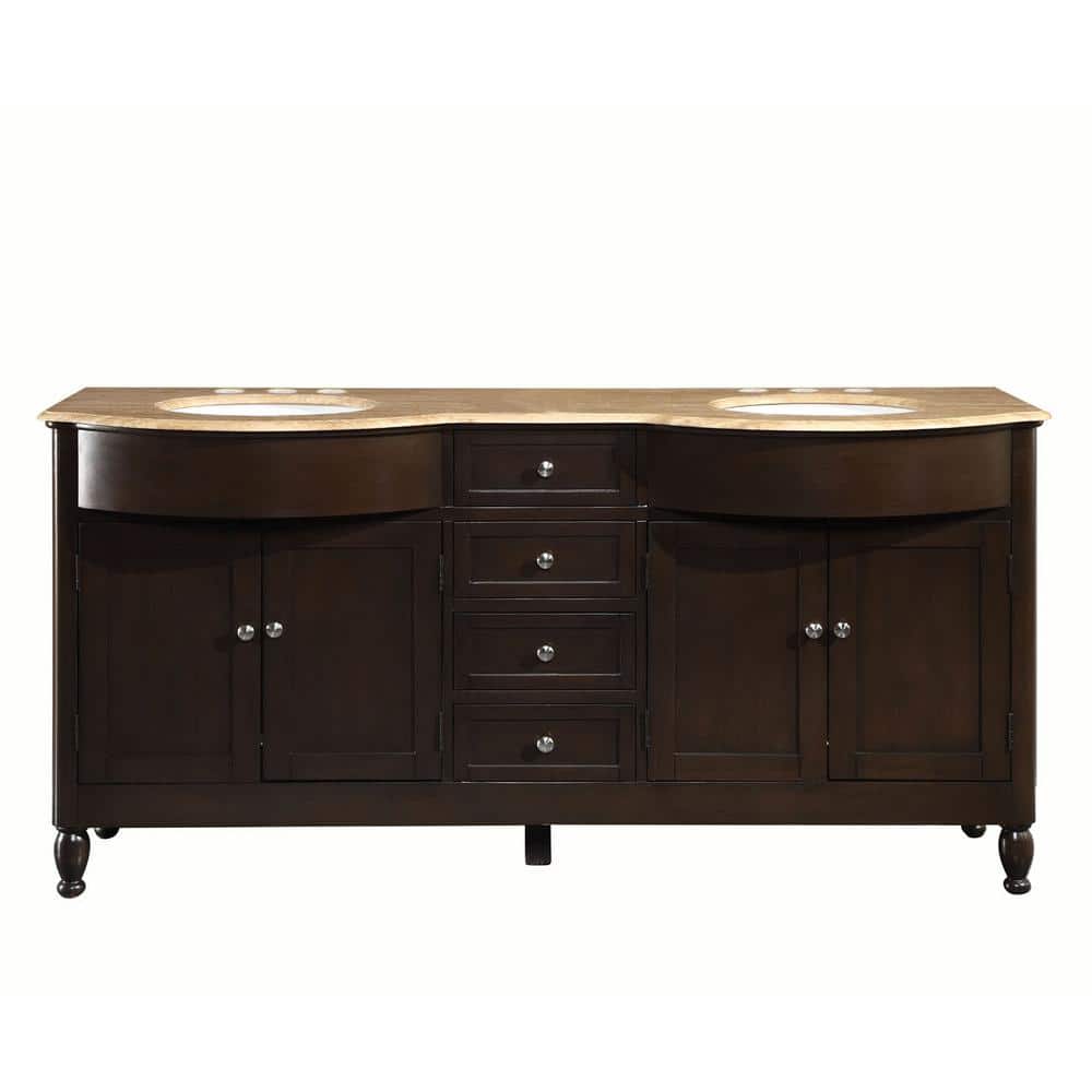 Silkroad Exclusive 72 in. W x 22 in. D Vanity in Dark Walnut with Stone ...