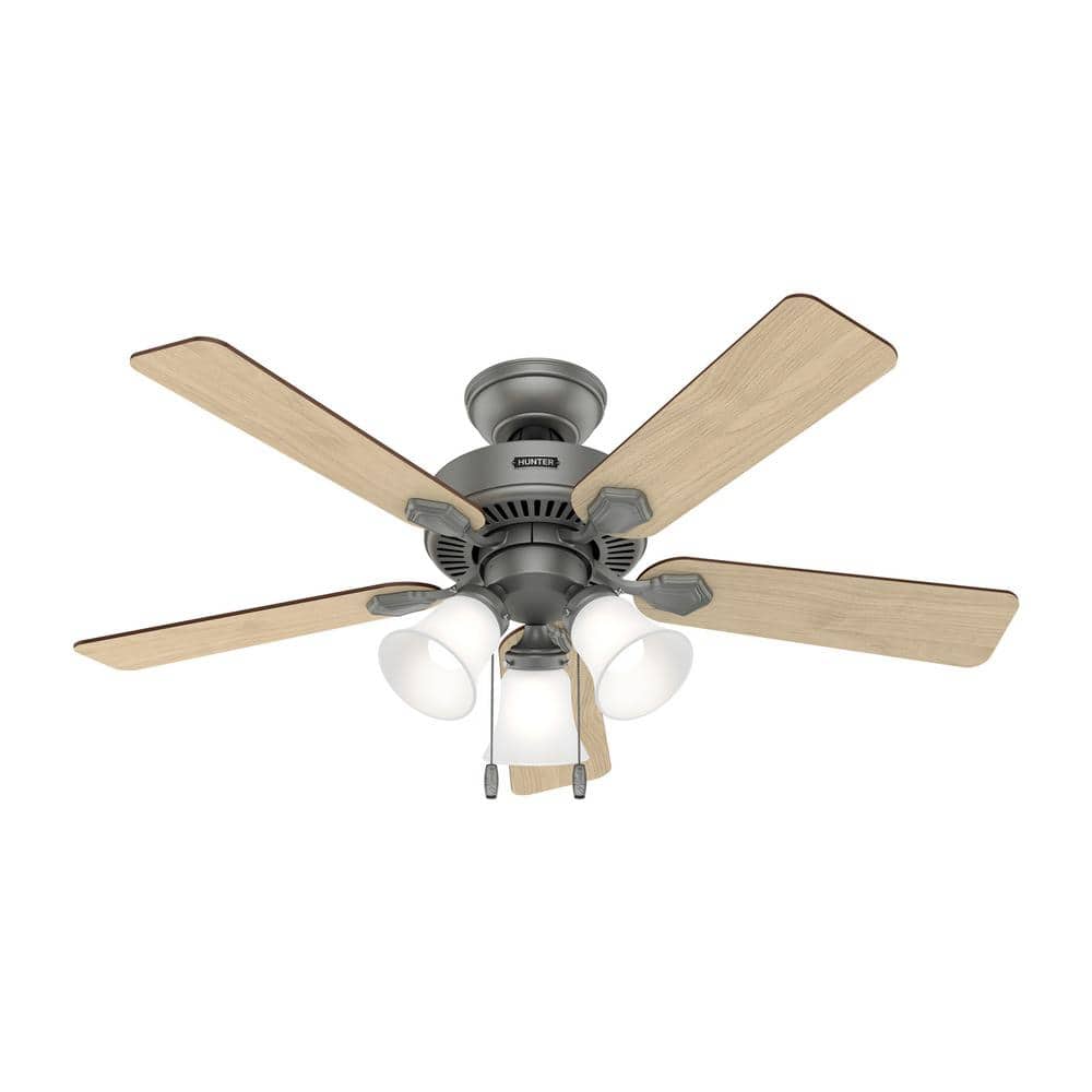 Hunter Swanson 44 in. ENERGY STAR Matte Silver Indoor Ceiling Fan with ...