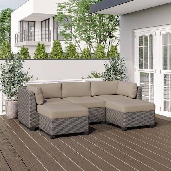 TK CLASSICS Florence 5-Piece Outdoor Wicker Patio Conversation ...
