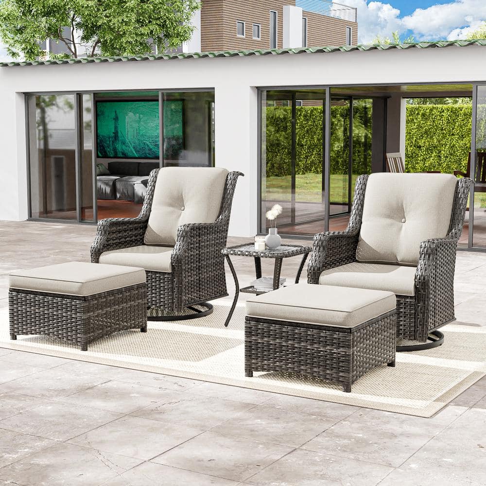 JOYSIDE 5-Piece Wicker Outdoor Patio Conversation Set with Swivel ...