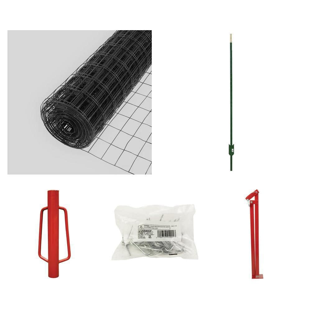 4 ft. x 50 ft. Wire Fence Starter BUNDLE: Complete Kit with Posts ...