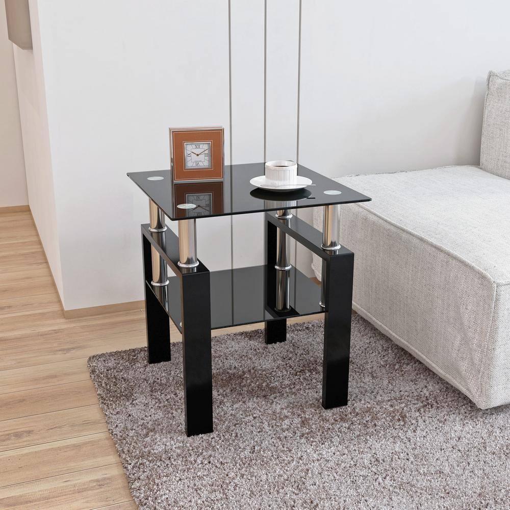 Zeus & Ruta 1-Piece Black Modern Tempered Glass Tea Table End Table ...