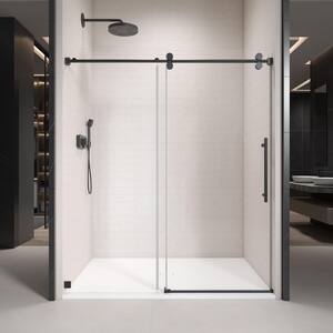 KZG 48 in. W x 76 in. H Single Sliding Frameless Shower Door in Matte Black with Clear 3/8 in ...