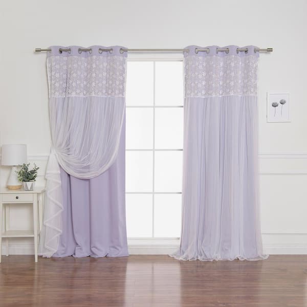 Best Home Fashion Lilac Tulle Lace Solid 52 in. W x 63 in. L Grommet ...