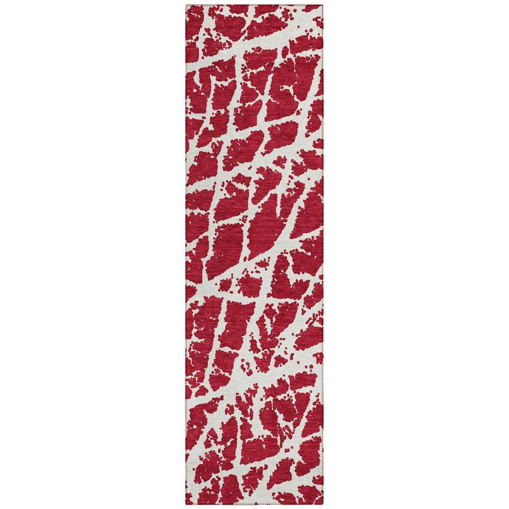HomeRoots Red 2 ft. x 7 ft. Abstract Indoor / Outdoor Area Rug ...