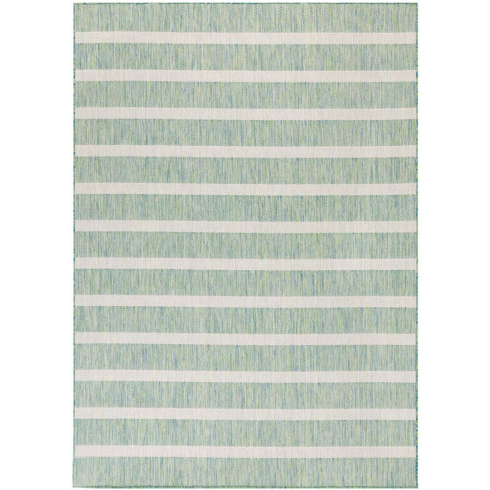 Nourison Positano Blue Green Ivory 8 ft. x 10 ft. Stripes Contemporary ...