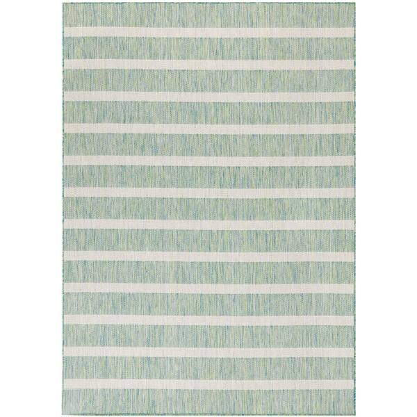 Nourison Positano Blue Green Ivory 8 ft. x 10 ft. Stripes Contemporary ...