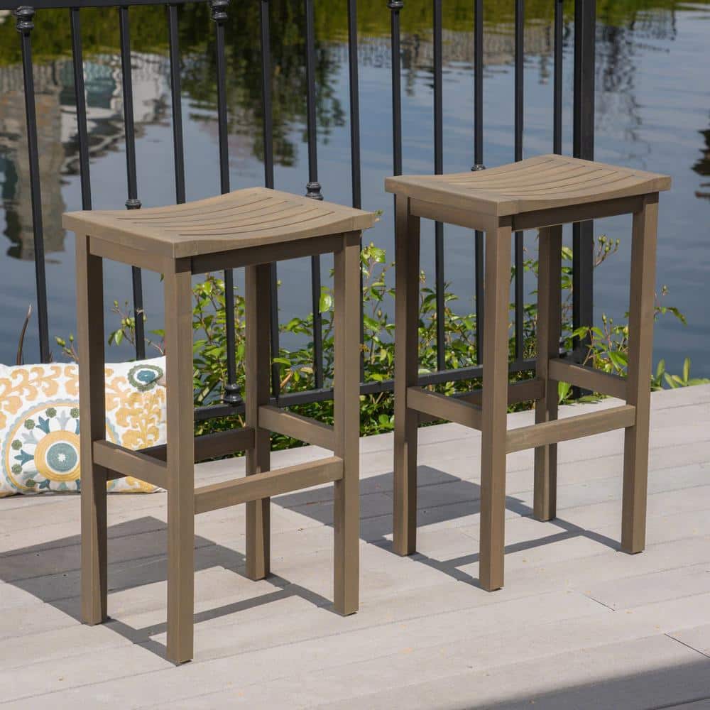 Noble House Gray Wood Outdoor Patio Bar Stool (2-Pack) 40876 - The Home ...
