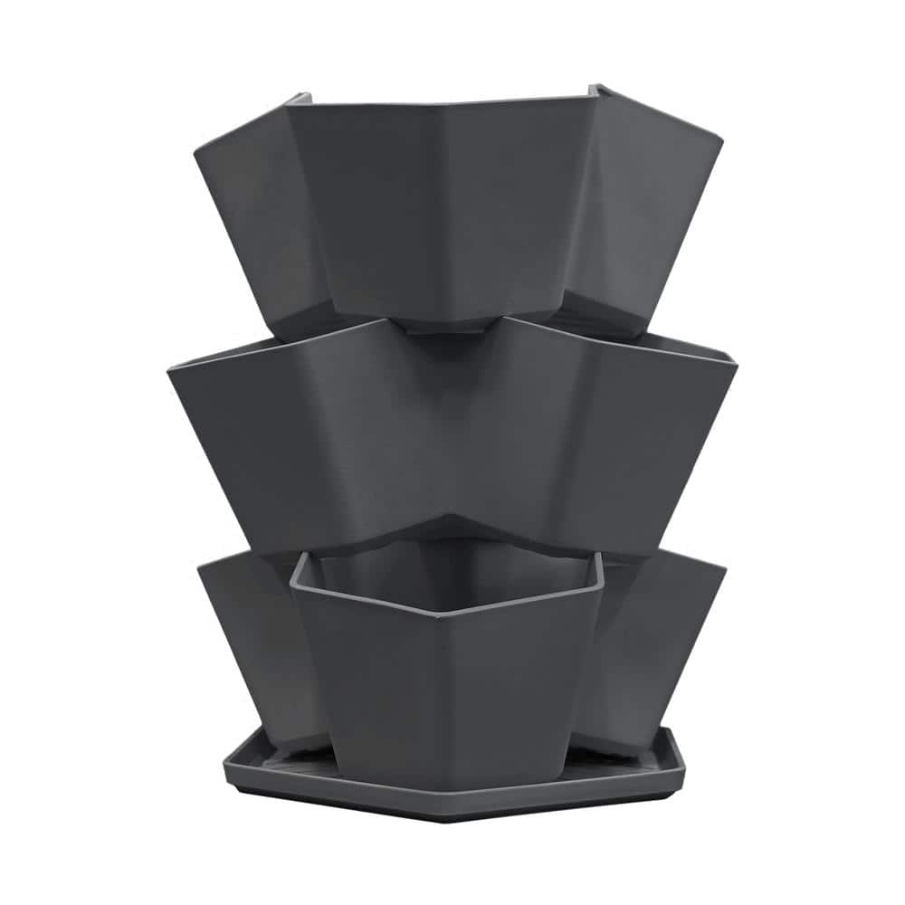 Vigoro 6 in. W x 17 in. H 3-Tier Stackable Black Indoor/Outdoor Plastic ...