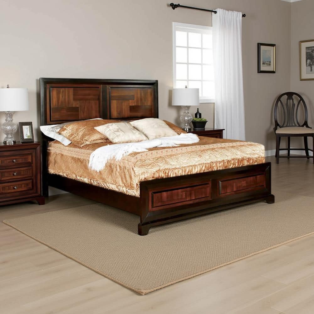 Benjara Transitional Brown Wood Frame Queen Size Panel Bed with ...