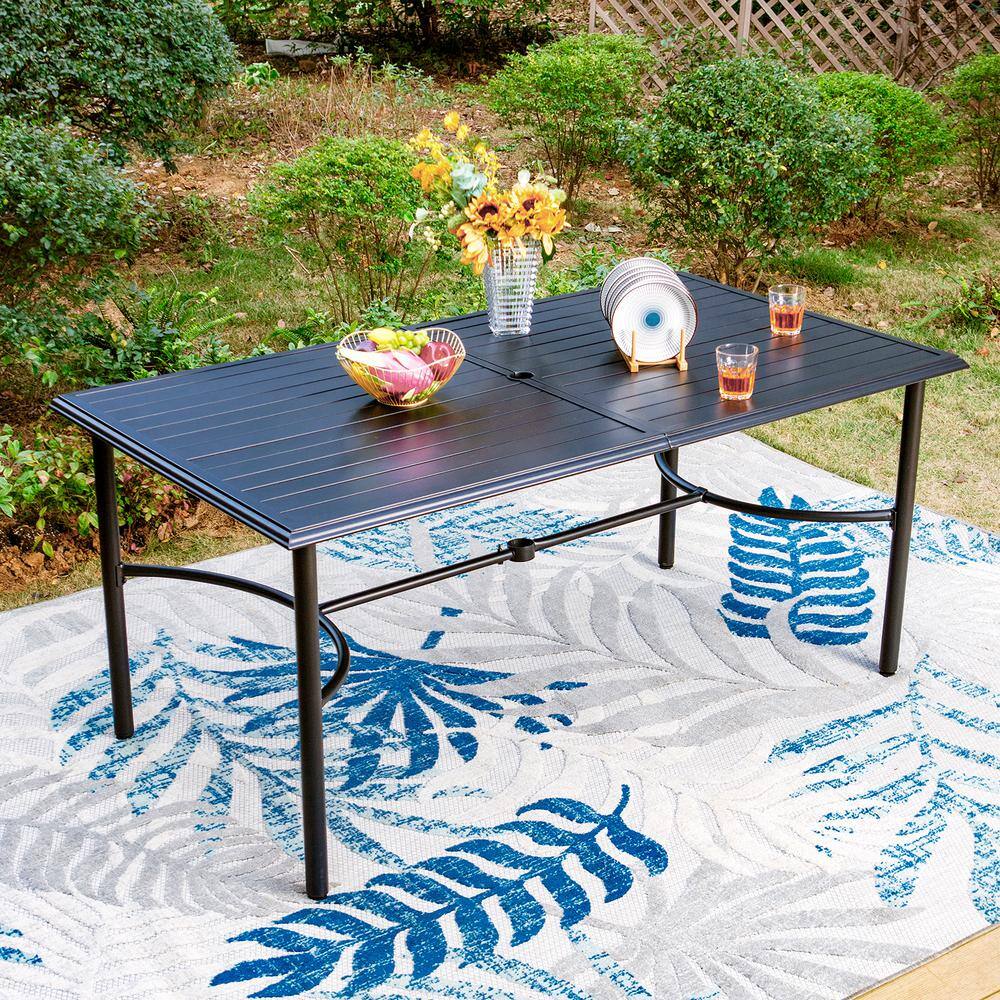 PHI VILLA Black Rectangle Straight-Leg Metal Patio Outdoor Dining Table ...