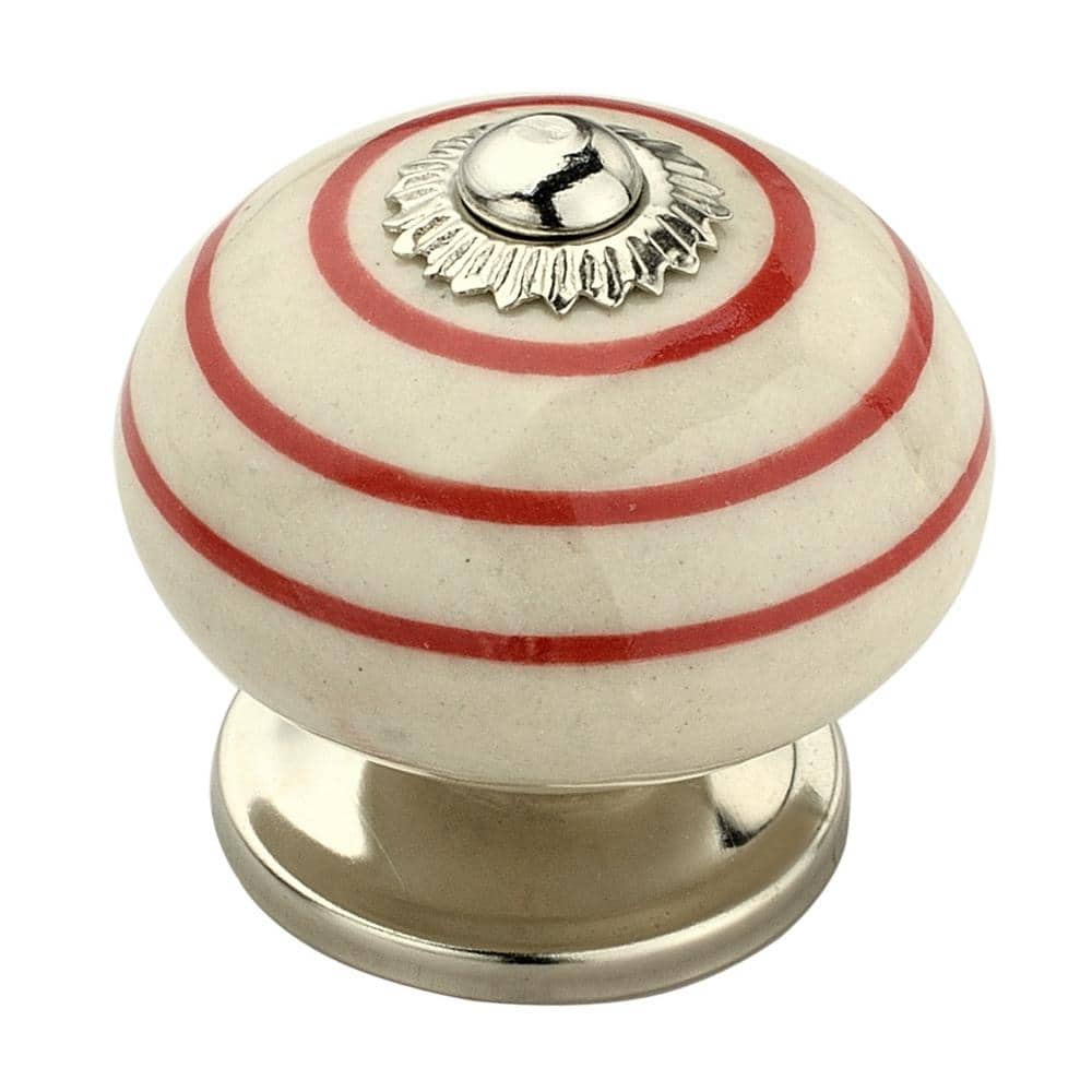 Mascot Hardware Ringed 1-3/5 in. (41 mm) Red and Cream Cabinet Knob ...