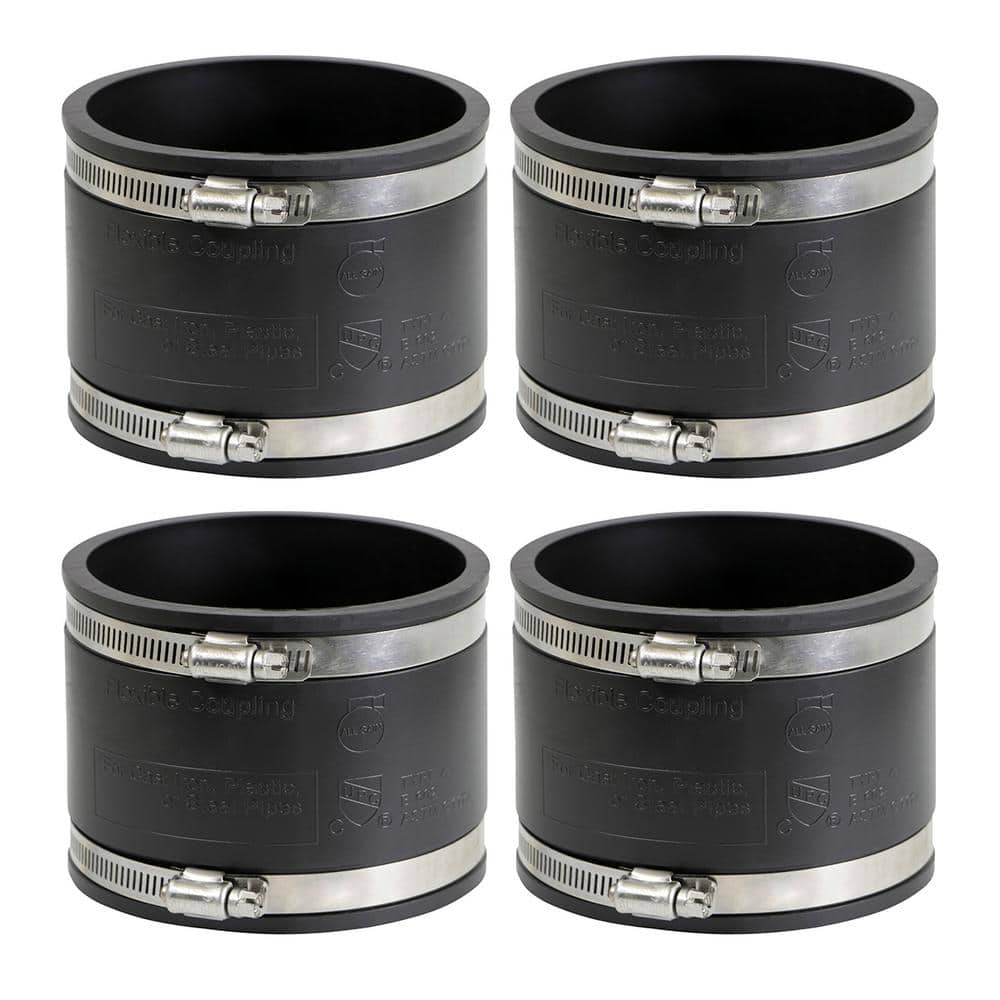 PLUMBFLEX 4 in. PVC Flexible Coupling with Stainless Steel Clamps (Pack ...