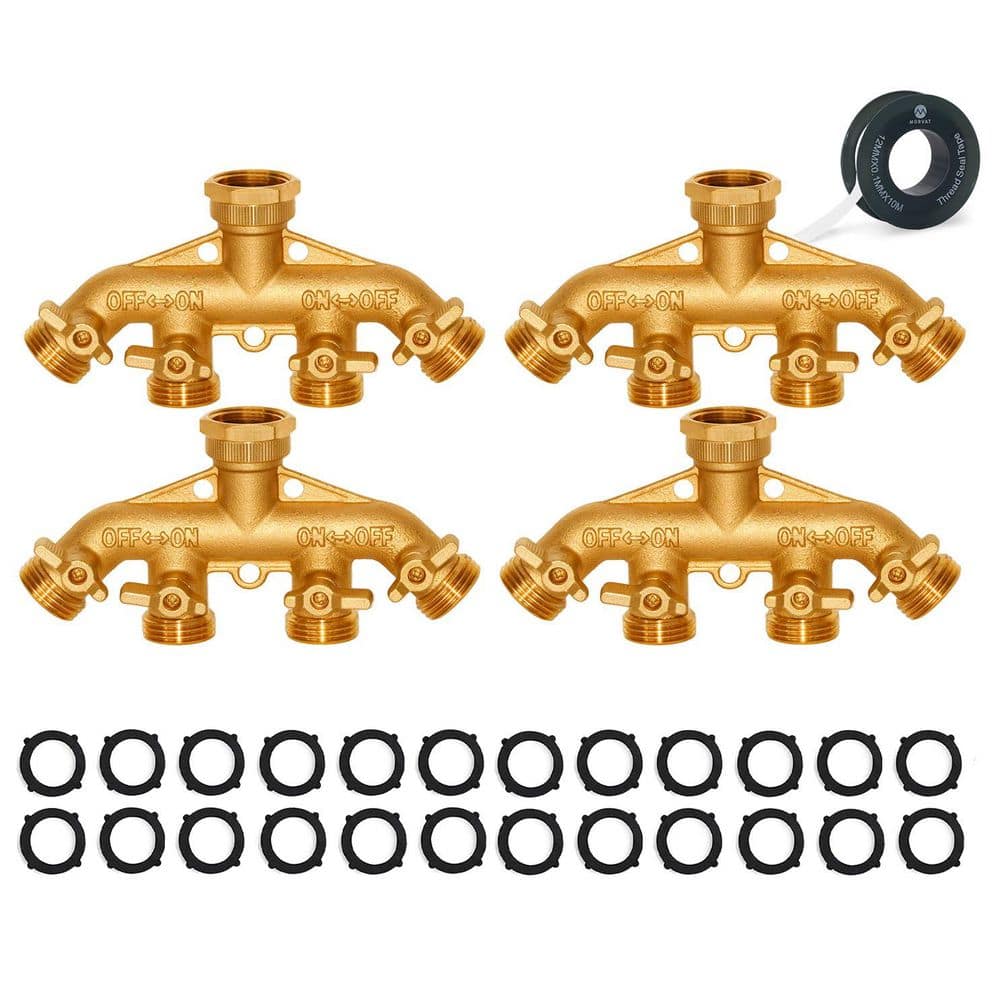 Morvat Heavy Duty Hexagonal Brass 4 Way Garden Hose Y Splitter, 4 Pack ...