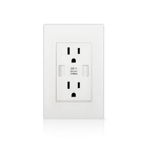 TruePower Electrical Duplex Outlet Receptacle with 2 USB Ports, White ...