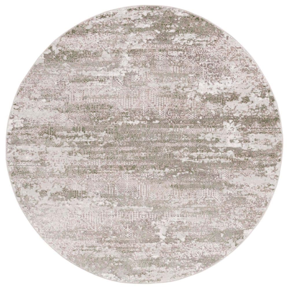 SAFAVIEH Meadow 7 ft. x 7 ft. Beige/Sage Distressed Abstract Round Area ...