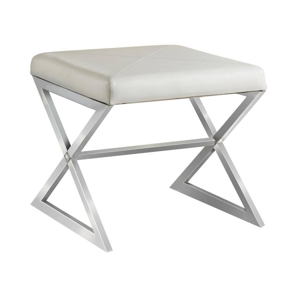 Coaster White and Chrome x-Cross Base Upholstered Ottoman 501063 - The ...