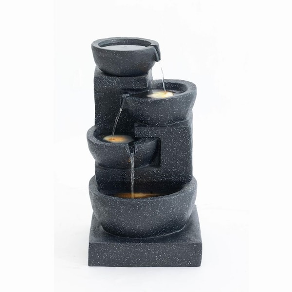 29 in. LED Outdoor Indoor Water Fountain with Cascading Bowls and ...
