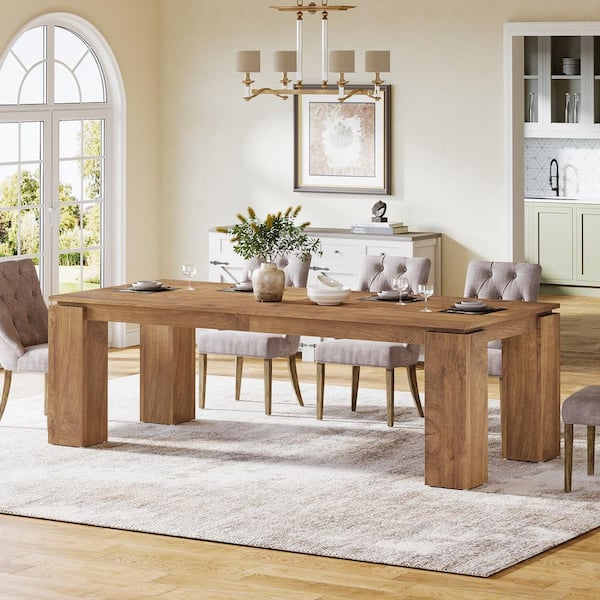 BYBLIGHT Roesler Farmhouse Brown Wood 86.61" in. 4 Legs Base Dining ...