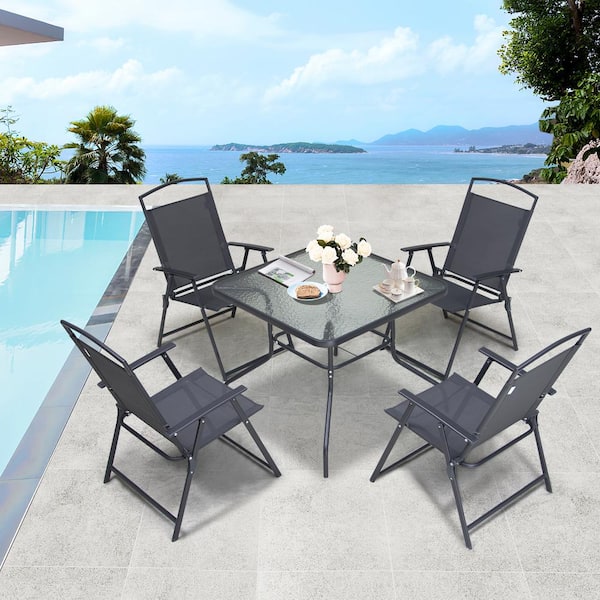 Crestlive Products 5 Piece Metal Square Outdoor Dining Set in Gray CL DC001GRY N1
