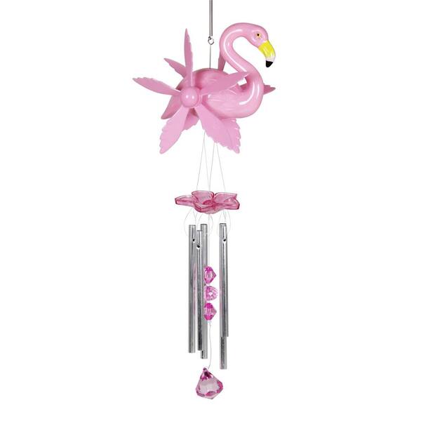 Exhart WindyWing Whirligig Pink Flamingo Plastic Wind Chimes 40166