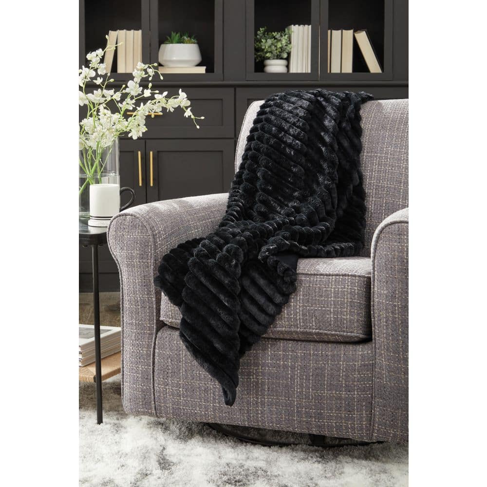 Signature DESIGN BY ASHLEY Alsonwell Black Striped Polyester Throw ...