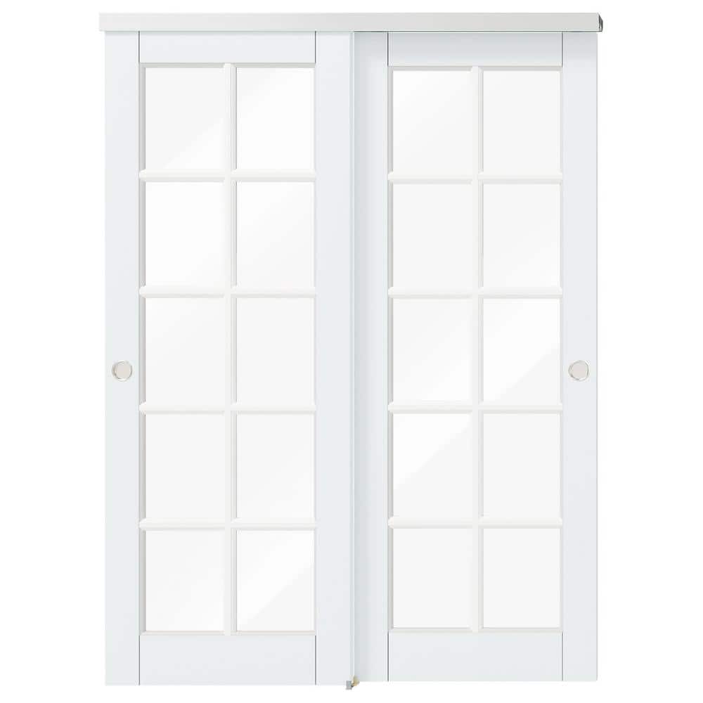 TENONER 56 in. x 80 in. White, Solid Core MDF Painted Double 10 Lite ...
