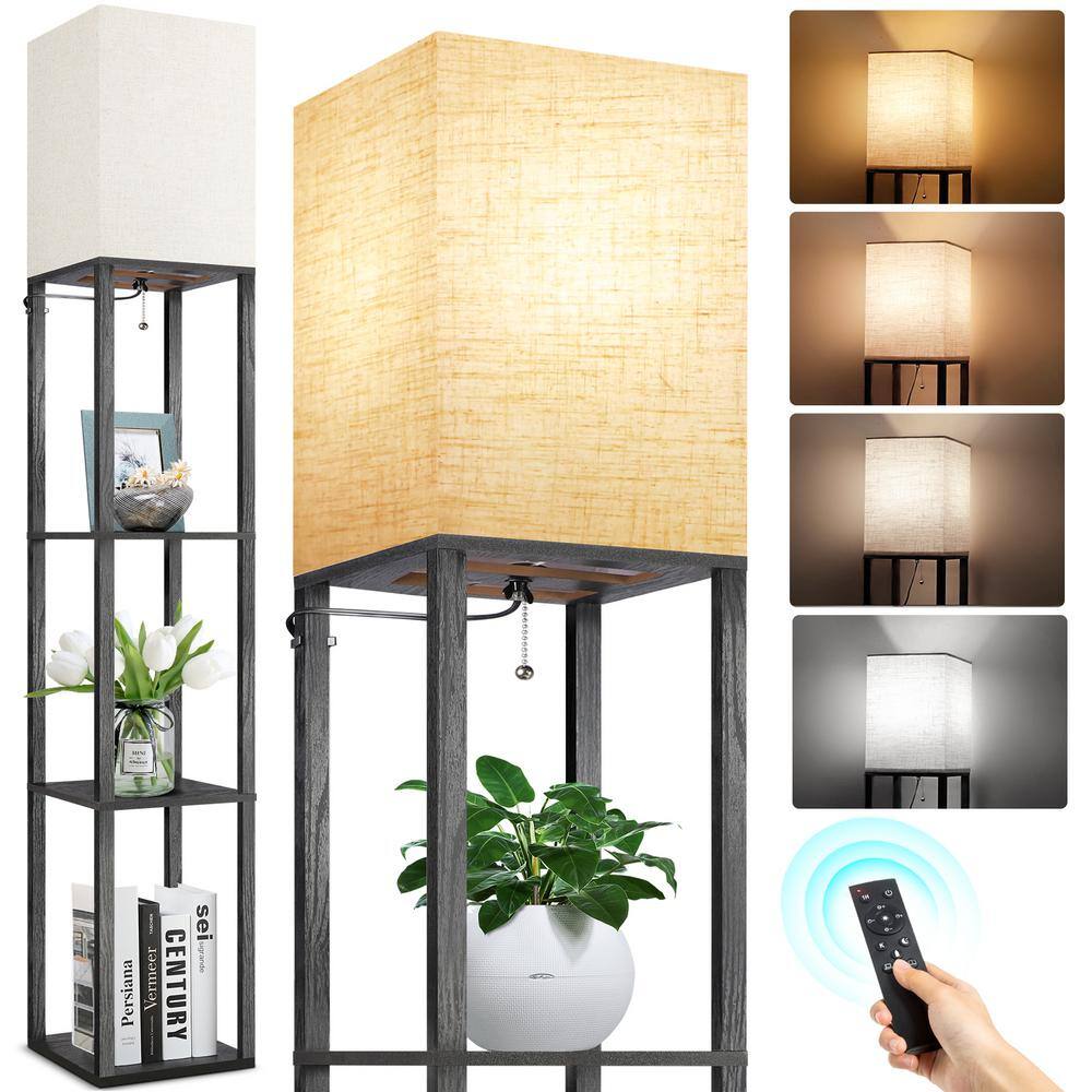 Reviews for BICIK 63 in. Black Dimmable Column Shelf Floor Lamp with Beige Shade and Remote ...