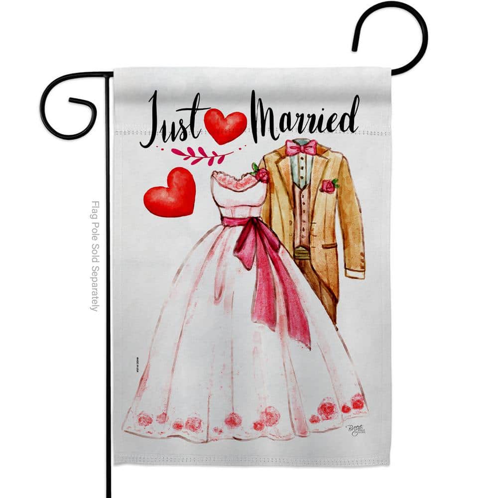 Breeze Decor 13 in. x 18.5 in. Just Married Garden Flag Double-Sided ...