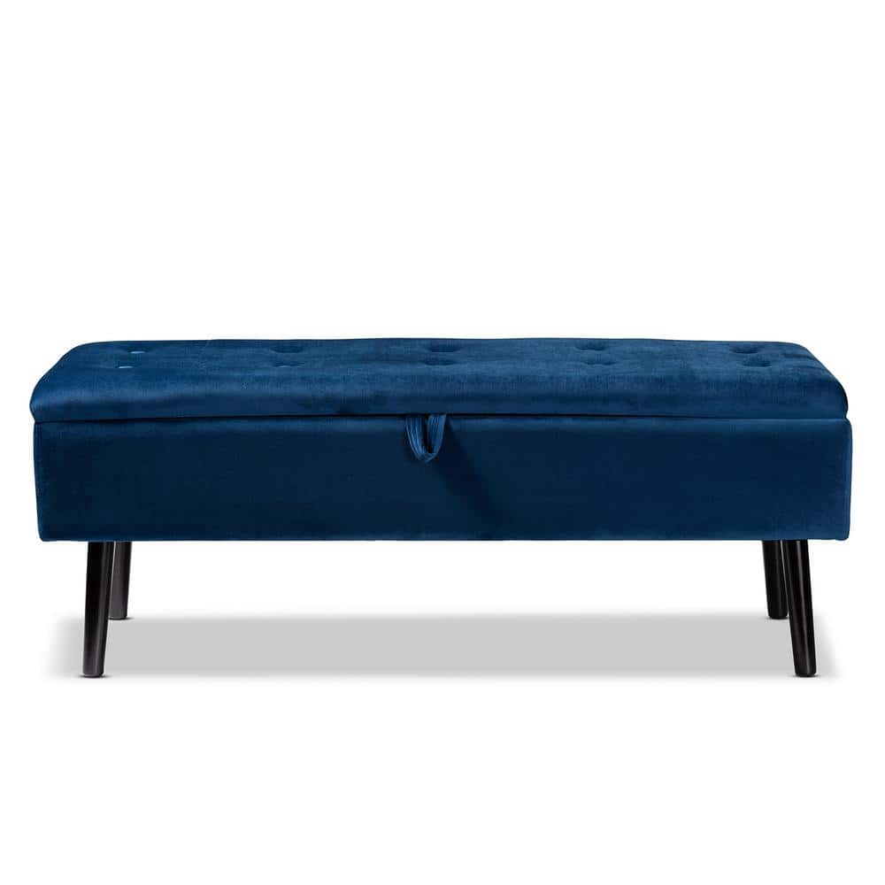 Baxton Studio Caine Navy Blue and Dark Brown Storage Bench (15.9 in. H ...