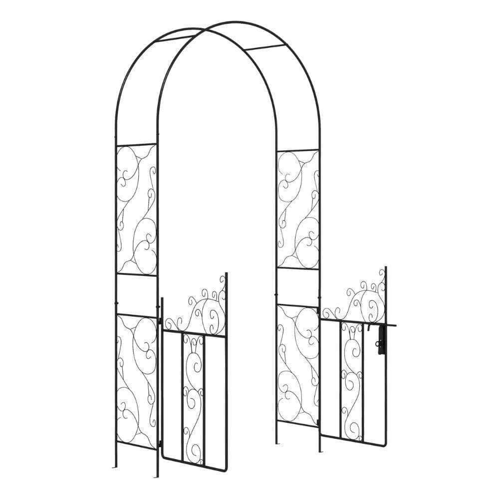 ITOPFOX Black 89 .25 in Metal Garden Arch with Gate Arbor Trellis for ...