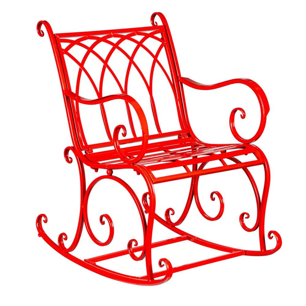 Evergreen Enterprises 32 in. x 36 in. Red Metal Outdoor Rocking Chair ...