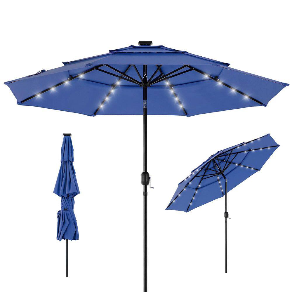 FIRNEWST 10FT 3-Tier Solar Patio Umbrella with 32 LED Lights Outdoor ...